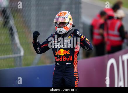 Red Bull's Max Verstappen celebrates victory alongside McLaren's Oscar ...