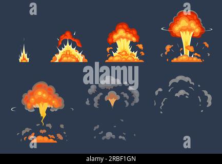 Cartoon bomb explosion animation. Exploding animated frames, atomic ...