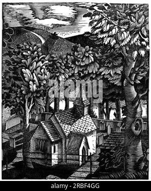 Ravilious - church-under-a-hill-1927 Stock Photo - Alamy