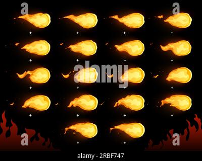 Fire ball. Animated flaming fireball, hot flying flame and warm ...