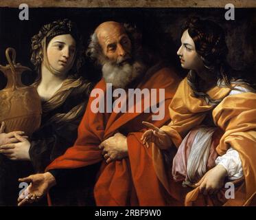 The painting 'Lot and His Daughters Fleeing Sodom' (circa 1517) depicts ...