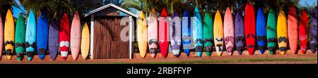 Colorful surfboard fence on Maui island Stock Photo - Alamy