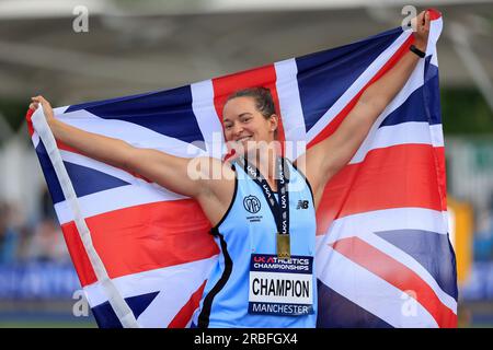 Jade Lally celebrates her gold medal in the women’s discus during the ...