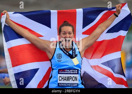 Jade Lally celebrates her gold medal in the women’s discus during the ...