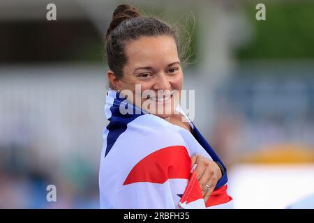 Jade Lally celebrates her gold medal in the women’s discus during the ...