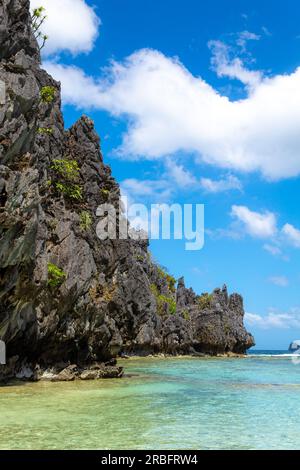 Karst rock cliffs - Palawan island hopping tour in Philippines Stock ...