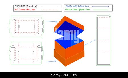3 lid corrugated standard shipping box, cardboard carton shipping box with 3D render and die ...