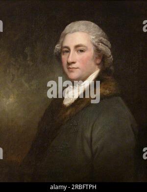 A classical portrait by George Romney of a man in profile. The painting ...
