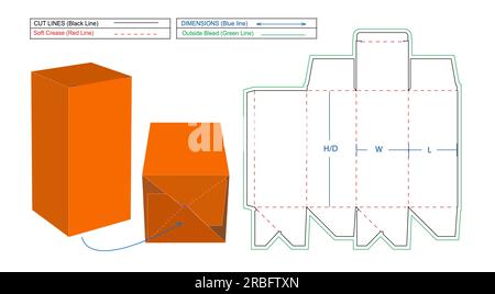 Packaging Auto bottom lock Tuck top box Die line template and 3D box ...