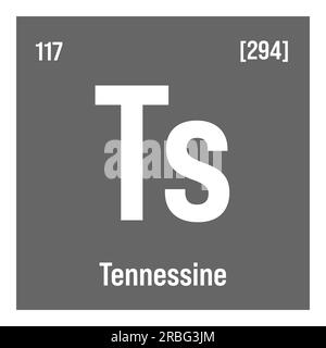 Tennessine, Ts, periodic table element with name, symbol, atomic number ...