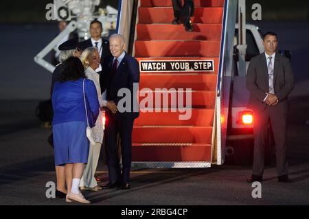 King Charles III is greeted by Lord Lieutenant Sandy Manson during a ...