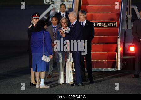 King Charles III is greeted by Lord Lieutenant Sandy Manson during a ...