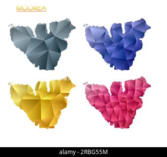 Set of vector polygonal maps of Tahiti. Bright gradient map of island ...