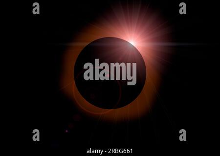Solar eclipse with orange halo on black sky background Stock Photo - Alamy