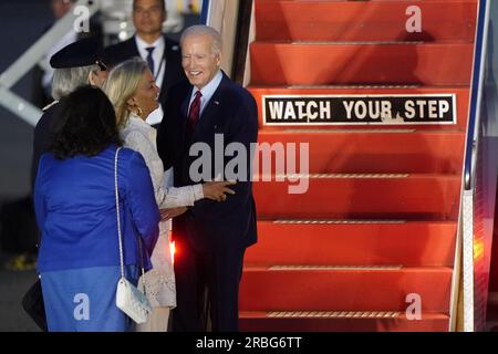 King Charles III is greeted by Lord Lieutenant Sandy Manson during a ...