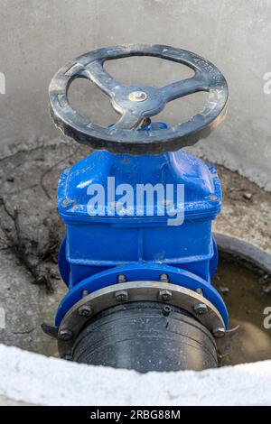 A valve or valve in a valve concrete well of an underground sewer ...