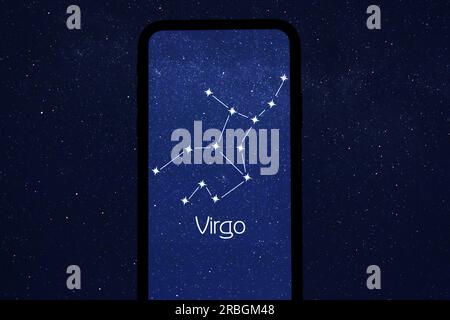Virgo constellation. Stick figure pattern in starry night sky Stock ...
