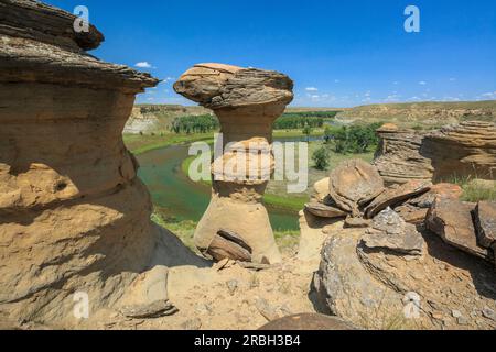 sandstone hoodoos above the marias river near chester, montana Stock ...