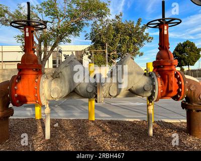 Water main pipe with back flow prevention and double block Stock Photo ...