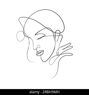 woman face eye closed calligraphy line art decorative. one line ...