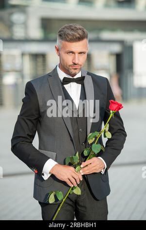 proposal concept. black tuxedo man making a proposal. man before ...