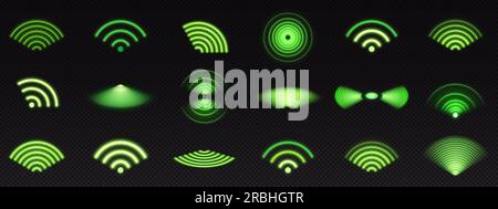 Realistic set of green radio wave signal signs isolated on transparent ...