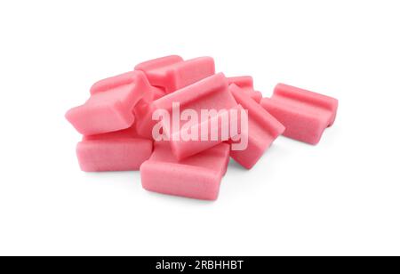 Pile of tasty pink chewing gums on white background Stock Photo - Alamy