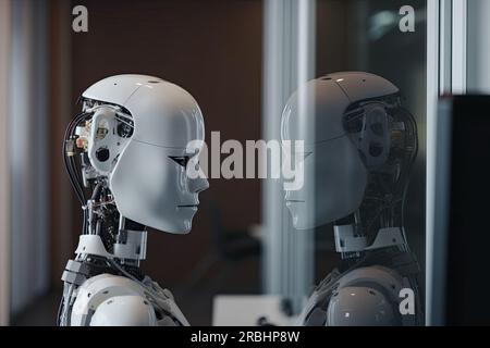 3d rendering rear view artificial intelligence robot or cyborg finger ...