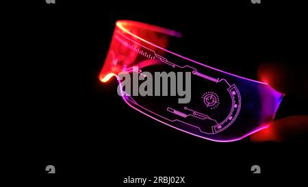 Right view of eyeware goggles colorful neon light, futuristic digital ...