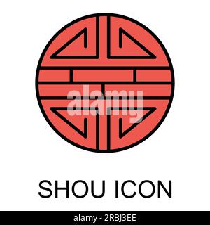 Traditional shou icon, spiritual isolated shu flat symbol, asian vector ...