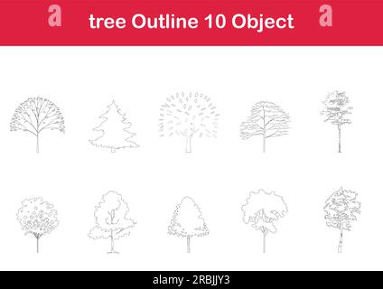 Side view, set of graphics trees elements outline symbol for ...