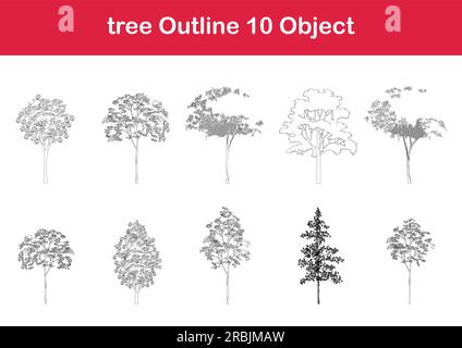 Side view, set of graphics trees elements outline symbol for ...