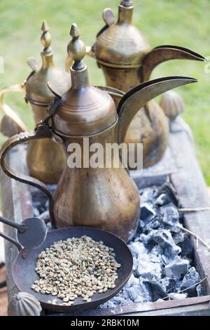 UAE, Dubai, traditional Arabic coffee pots Stock Photo - Alamy