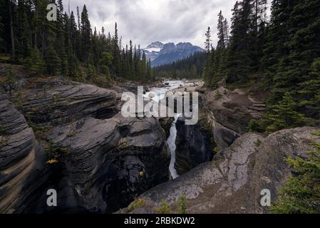 The Mistaya River flows through Mistaya Canyon in Banff National Park ...