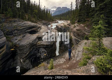 The Mistaya River flows through Mistaya Canyon in Banff National Park ...