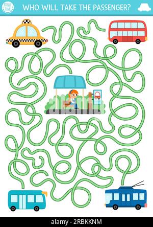 Transportation logic maze for kids with bus and waiting passenger ...