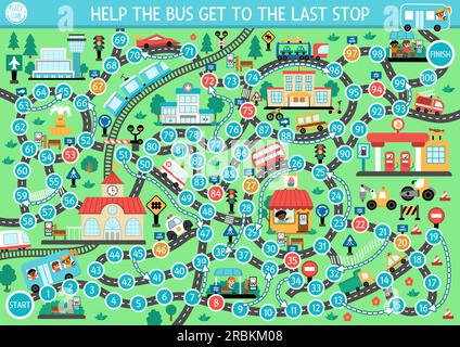 City transport dice board game for children with kids, school bus ...