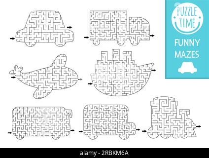 Transportation maze for kids with air, water, land, railway transport ...