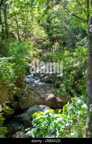 Sapadere canyon with river, wooden paths and cascades of waterfalls in ...