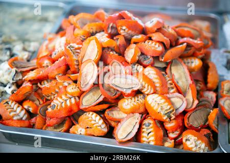 Fish stalls at Sant Camilo food market in Arequipa, Peru Stock Photo ...