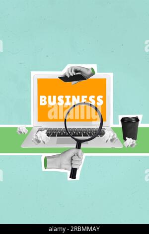 Composite collage photo of magnifying glass zoom useful information ...