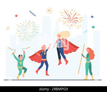 Happy superhero kids team flat vector illustration Stock Vector Image ...