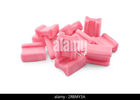 Pile of tasty pink chewing gums on white background Stock Photo - Alamy
