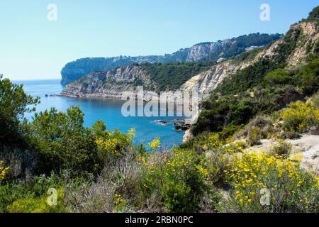 Costa Blanca Spain with its eastern peaks, Cabo San Antonio above, Cap ...