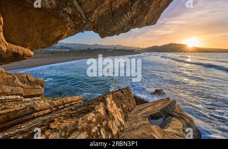 Landscape, sunset, coast, sea, Zarautz, Basque Country, Spain Stock ...