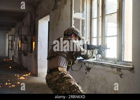 A professional soldier carries out a dangerous military mission in an ...