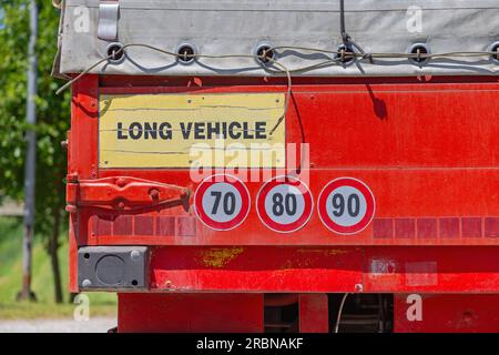 Long Vehicle Caution Speed Limit Stickers at Cargo Truck Trailer End ...