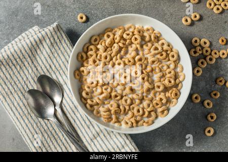 Healthy Oat Breakfast Cereal Rings with Whole Milk Stock Photo - Alamy