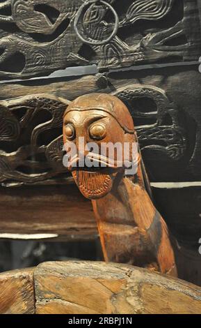 Carved wooden cart from the Oseberg ship burial in the Viking Ship ...