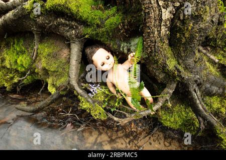 Nordic Noir doll series, moody still-life of female doll trapped in ...